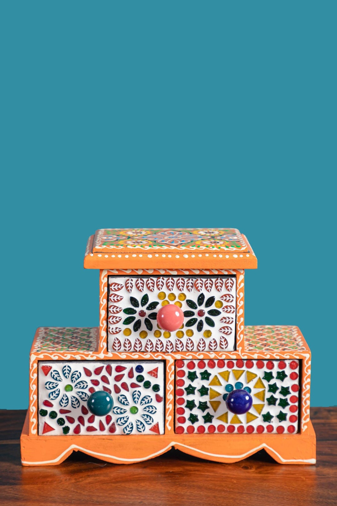Wooden Multi Color 3 Chest of Drawers Jewellery Box Trinket Storage ...