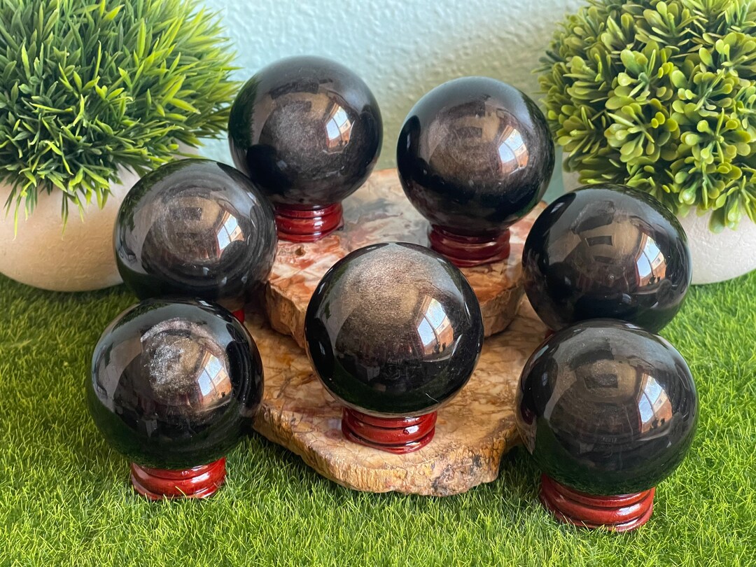 Silver Sheen Obsidian Sphere - Etsy