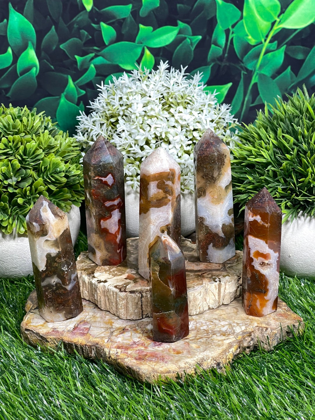 Carnelian Moss Agate Tower - Etsy