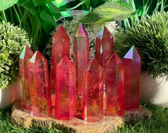 Ruby Red Aura Angel Clear Quartz Double Terminated Wand Point Obelisk ...