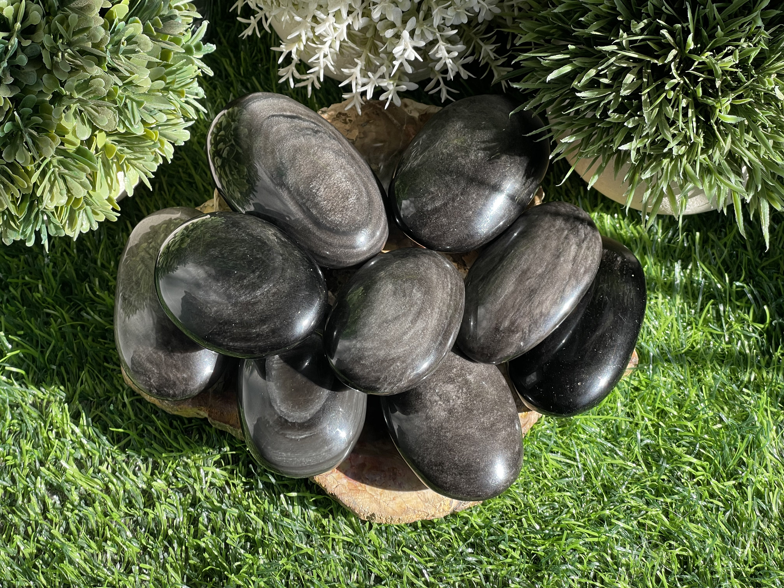Silver Sheen Obsidian Palm Stone - Etsy