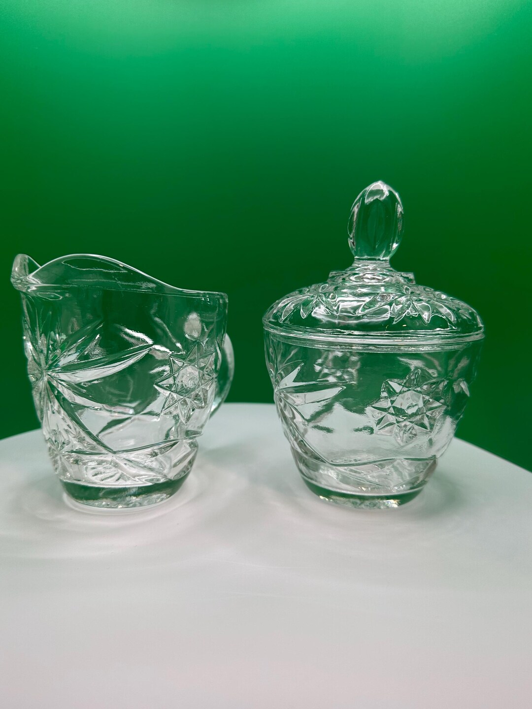 Anchor Hocking Crystal Prescut Cut Creamer, Lidded Sugar (3-piece Set ...