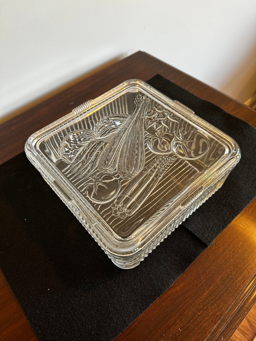 Vintage Clear Depression Glass, Square, Ribbed Refrigerator Box ...