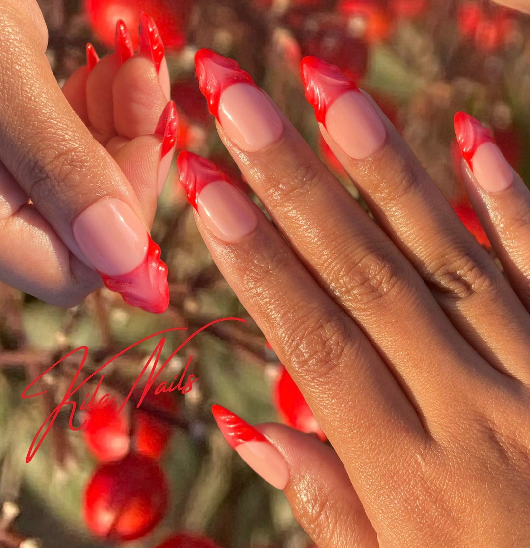 Valentine Spring Red Pink Gyaru Trendy Almond Press on Nails - Etsy