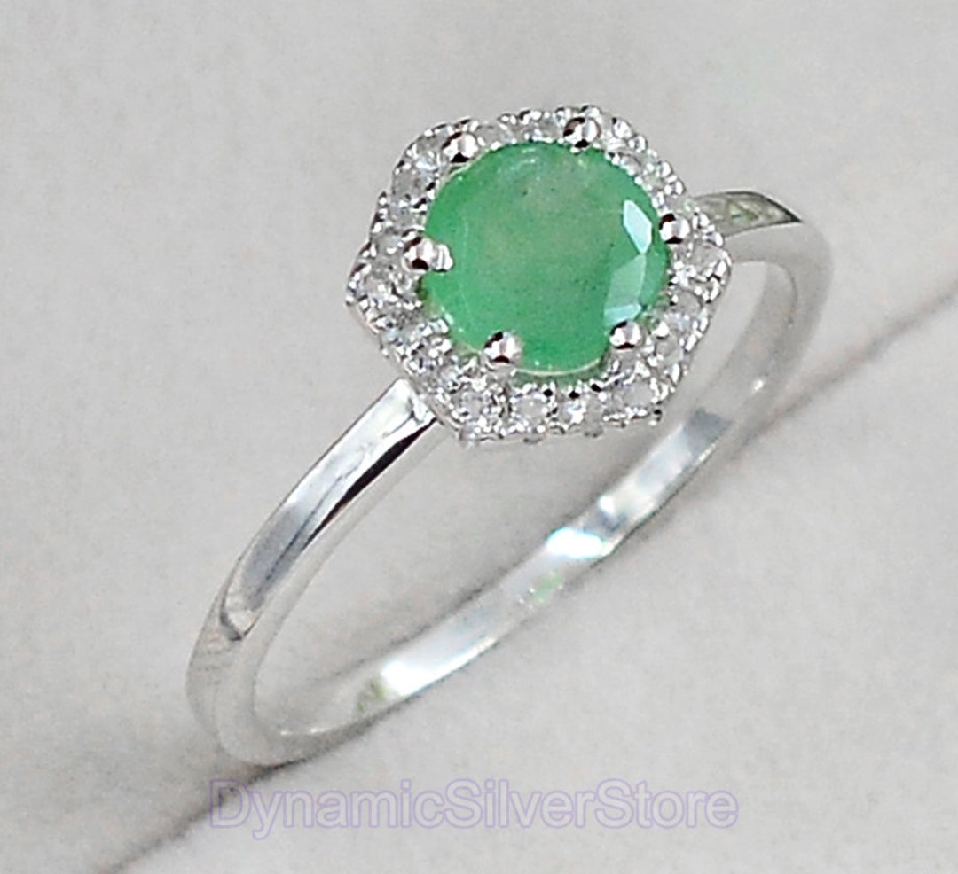 Emerald Proposal Ring/ Natural Emerald Gemstone/ 925 Sterling Silver ...
