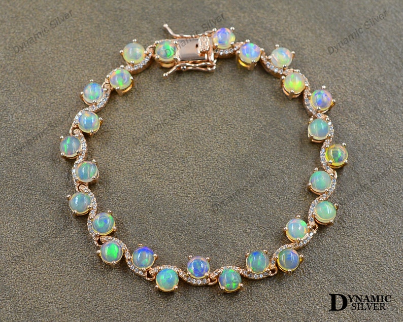 Natural Opal Gemstone Bracelet/ 925 Sterling Silver/ Fire Opal Tennis ...