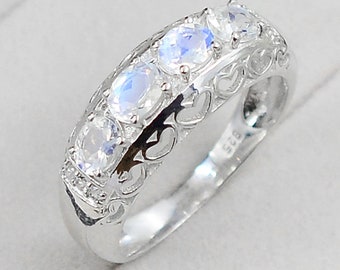 Blue Fire Ring Natural Rainbow Moonstone Ring 925 Silver - Etsy
