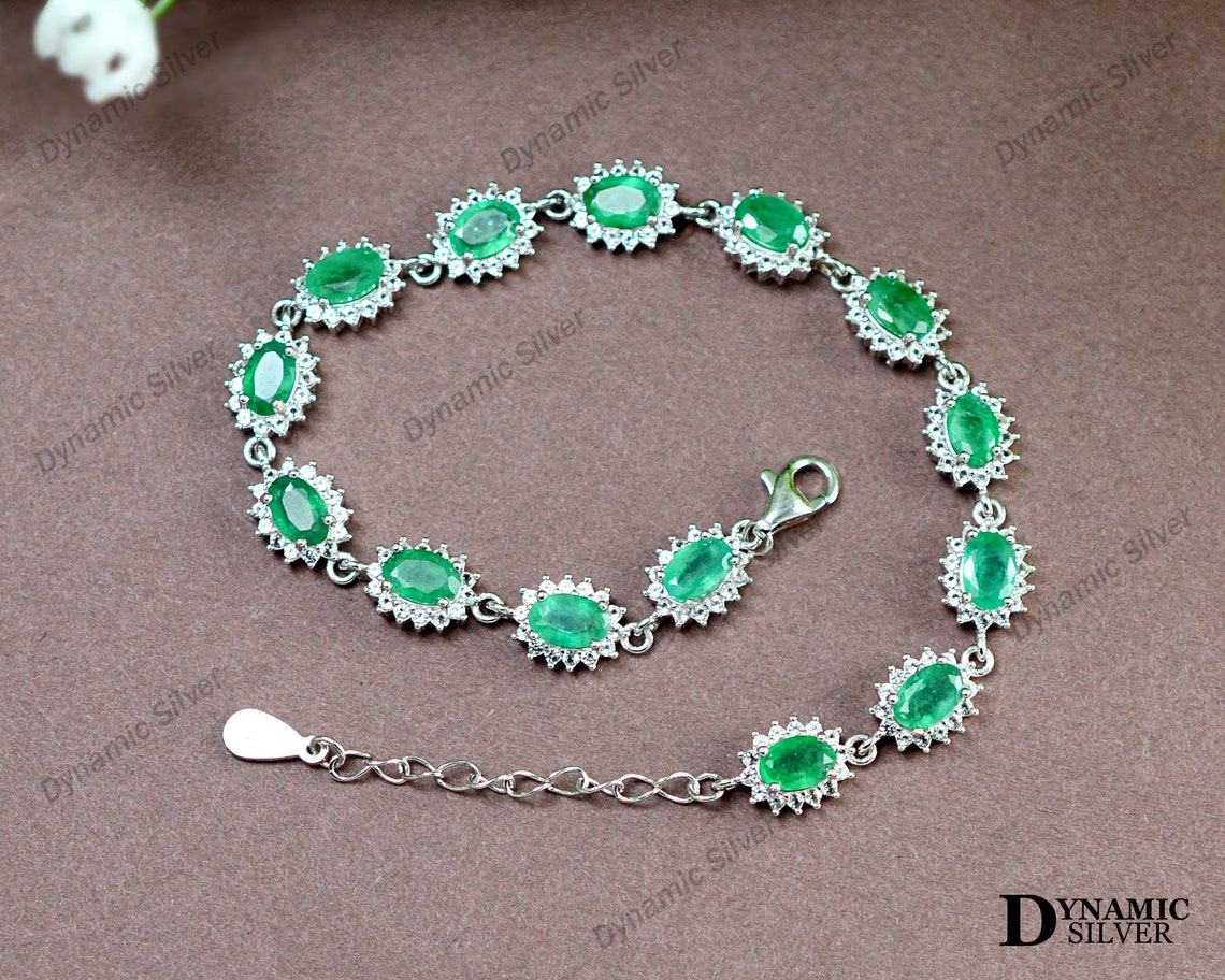 Natural Zambian Emerald Bracelet 925 Sterling Silver | Etsy