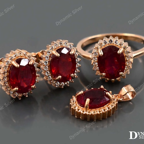 Natural Ruby Gemstone Jewelry Set 925 Silver Jewelry Set | Etsy