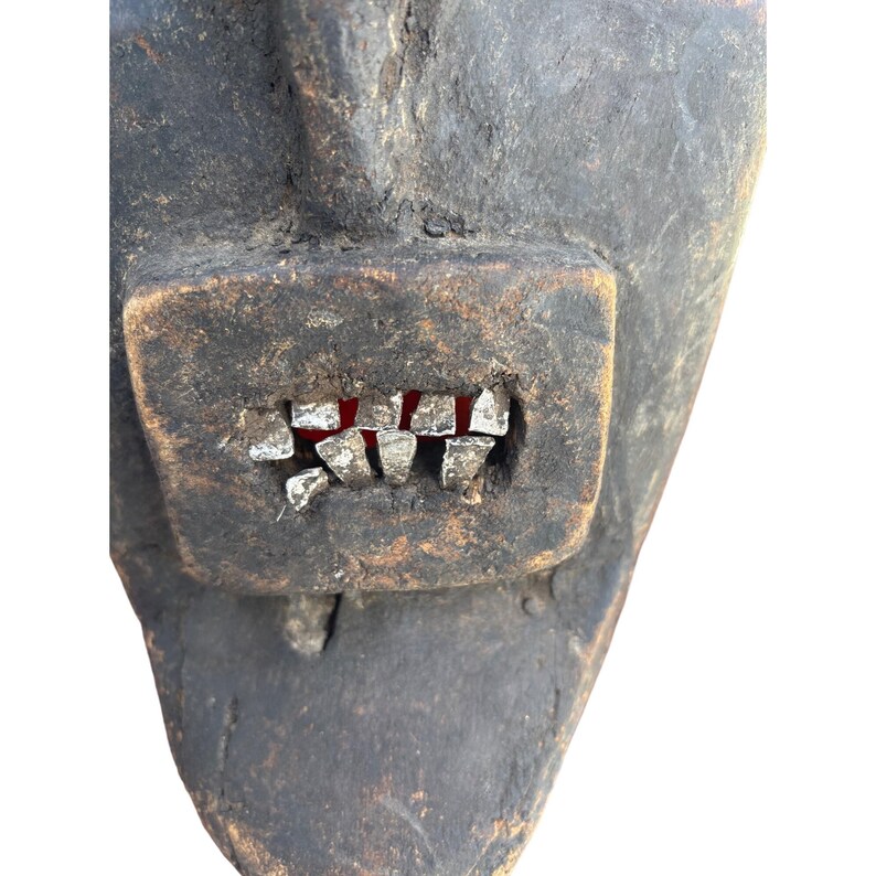 Rare Dan African Tribal Wooden Mask Metalwork Fur & Shell Accents Metal ...
