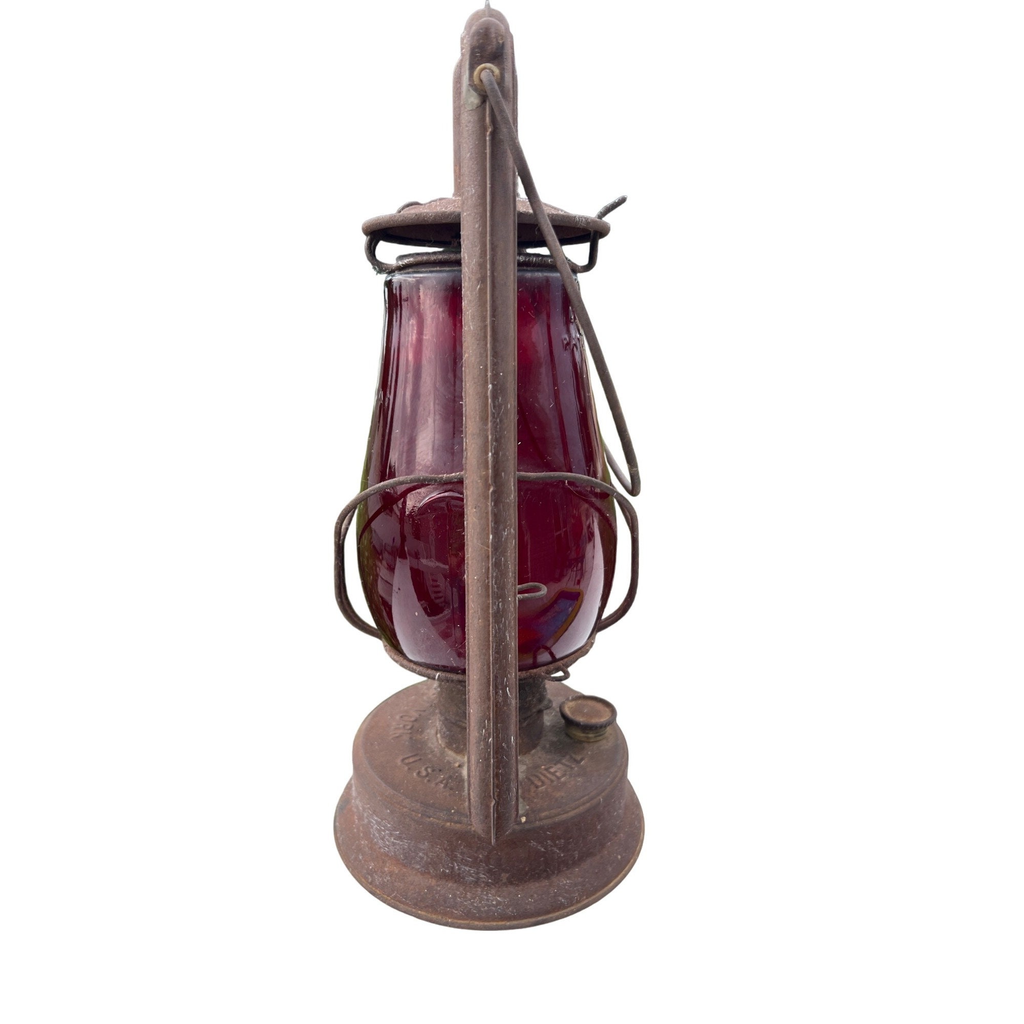 Antique Dietz Red Glass Lantern NY USA Rustic Kerosene Railroad Oil ...