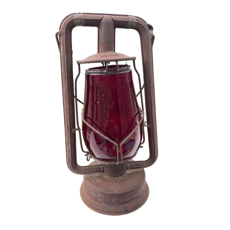 Antique Dietz Red Glass Lantern NY USA Rustic Kerosene Railroad Oil ...
