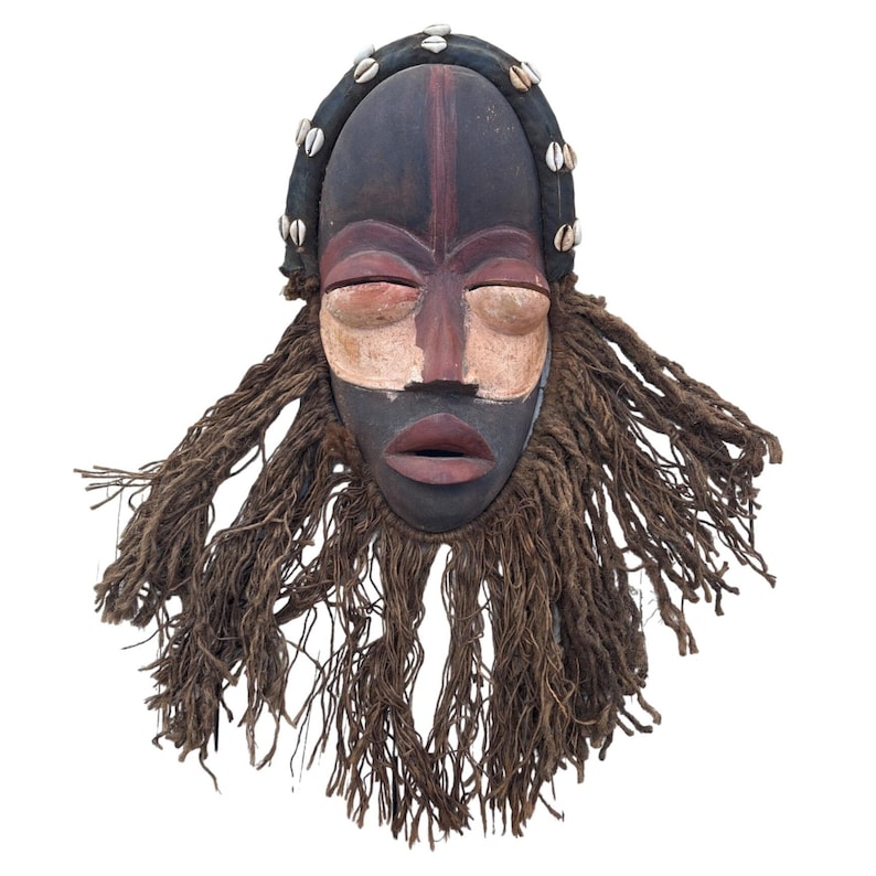 Dan African Tribal Mask With Raffia Hair & Cowrie Shells Decor - Etsy