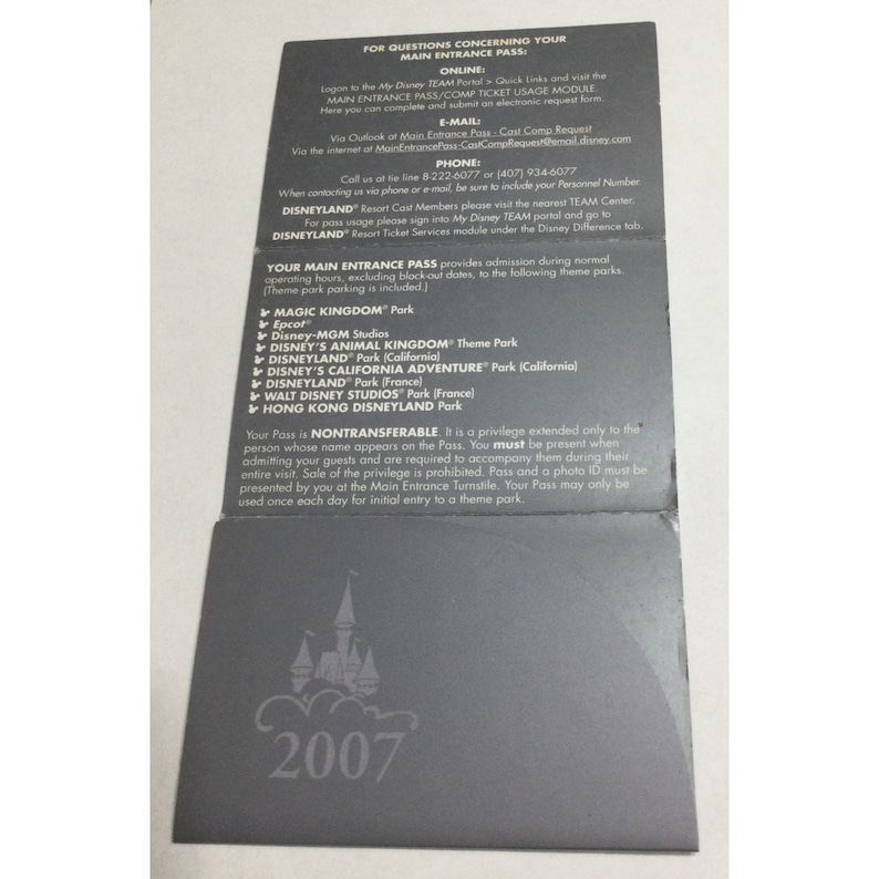 2007 Walt Disney World Silver Pass Card Passholder Main Entrance Linda ...