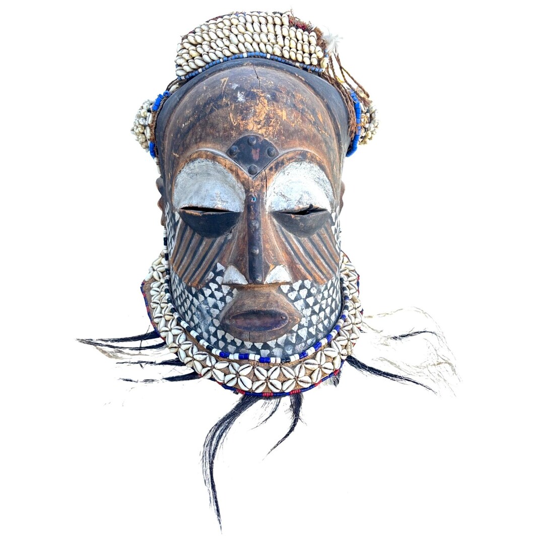 Ibo Tribe Tribal HEALING Mask Cowrie Shells Zebra Mane Metal Work ...