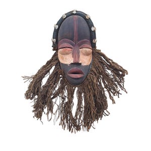 Dan African Tribal Mask With Raffia Hair & Cowrie Shells Decor - Etsy
