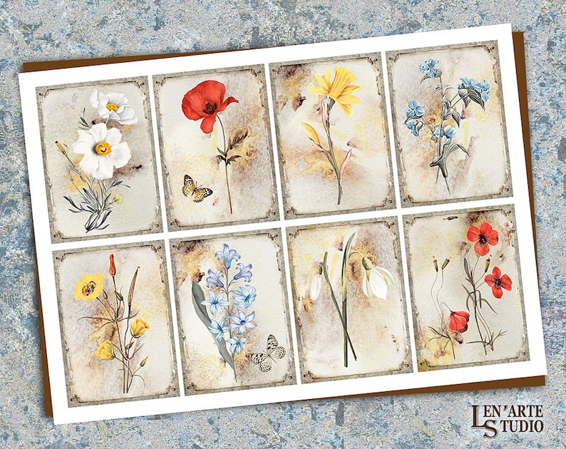 Spring Botanical Card Set Digital Floral Cards ATC Printable - Etsy