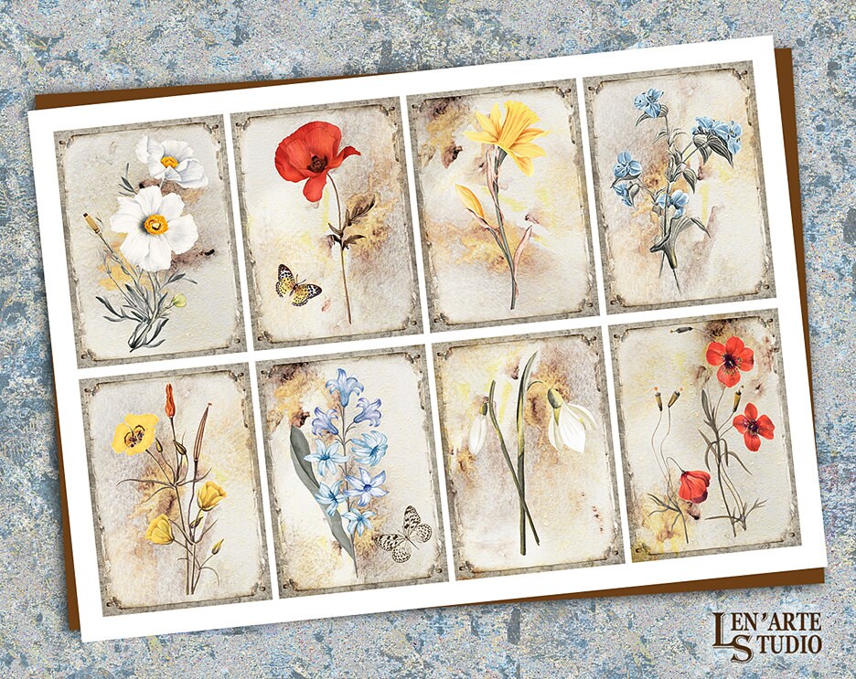 Spring Botanical Card Set, Digital Floral Cards ATC, Printable ...