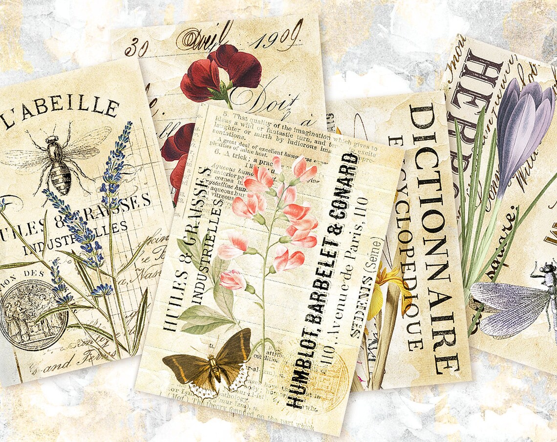 Floral Botanical Card Set Vintage ATC Cards Printable - Etsy