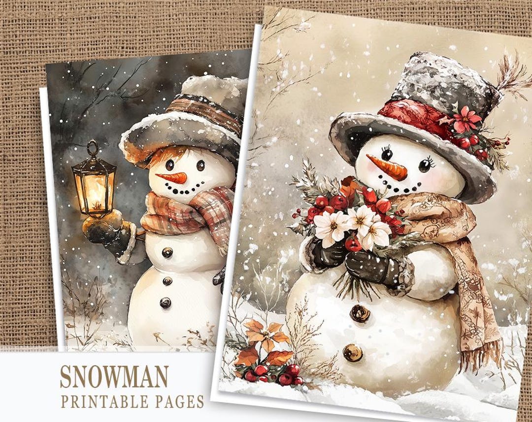 Vintage Snowman Papers, Christmas Snowman Junk Journal Papers, Xmas ...