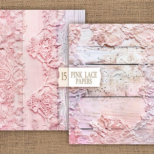 Pink Lace Journal Papers, Printable Lace Shabby Chic Pages, Paper ...