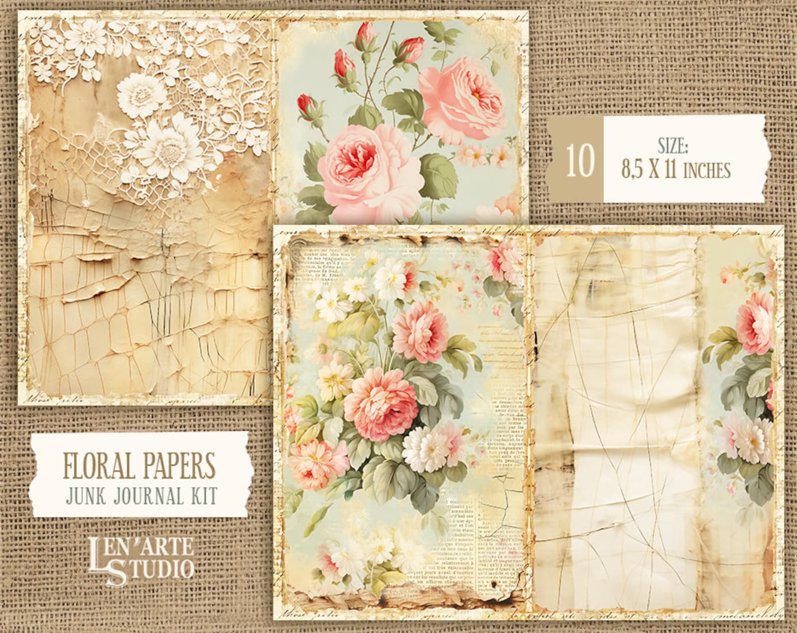 Vintage Junk Journal Floral Pages, Junk Journal Roses Papers, Printable ...