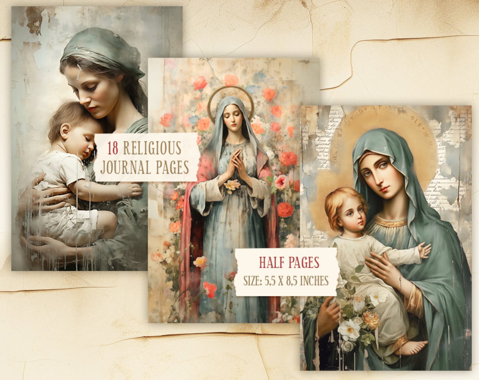 Religious Junk Journal Printable Paper, Virgin Mary Printables ...