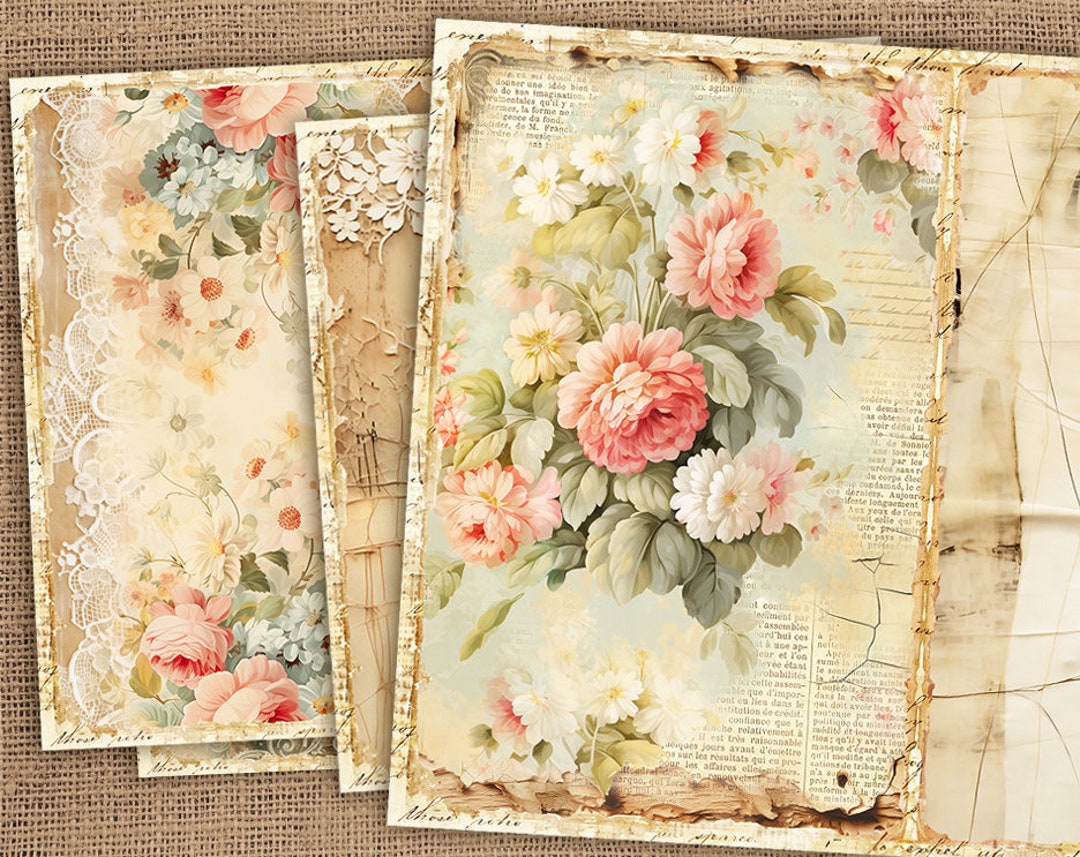 Vintage Junk Journal Floral Pages, Junk Journal Roses Papers, Printable ...
