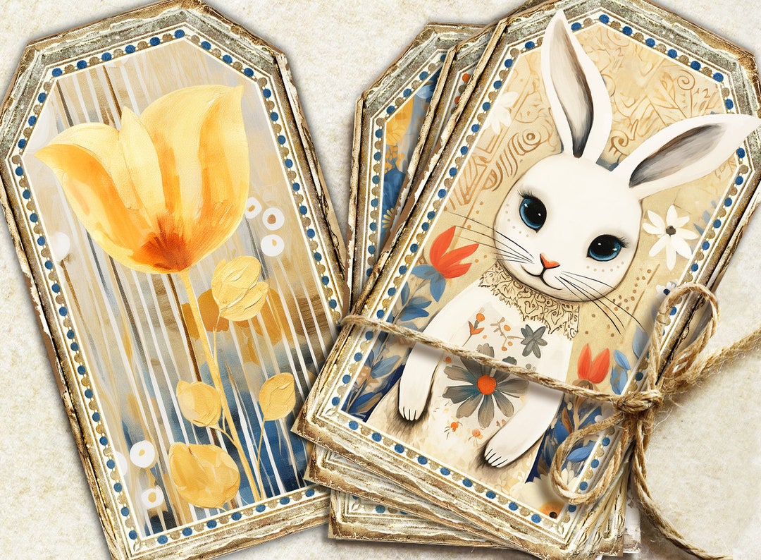 Printable Easter Tags, Bunnies Digital Tags,easter Ephemera, Easter ...