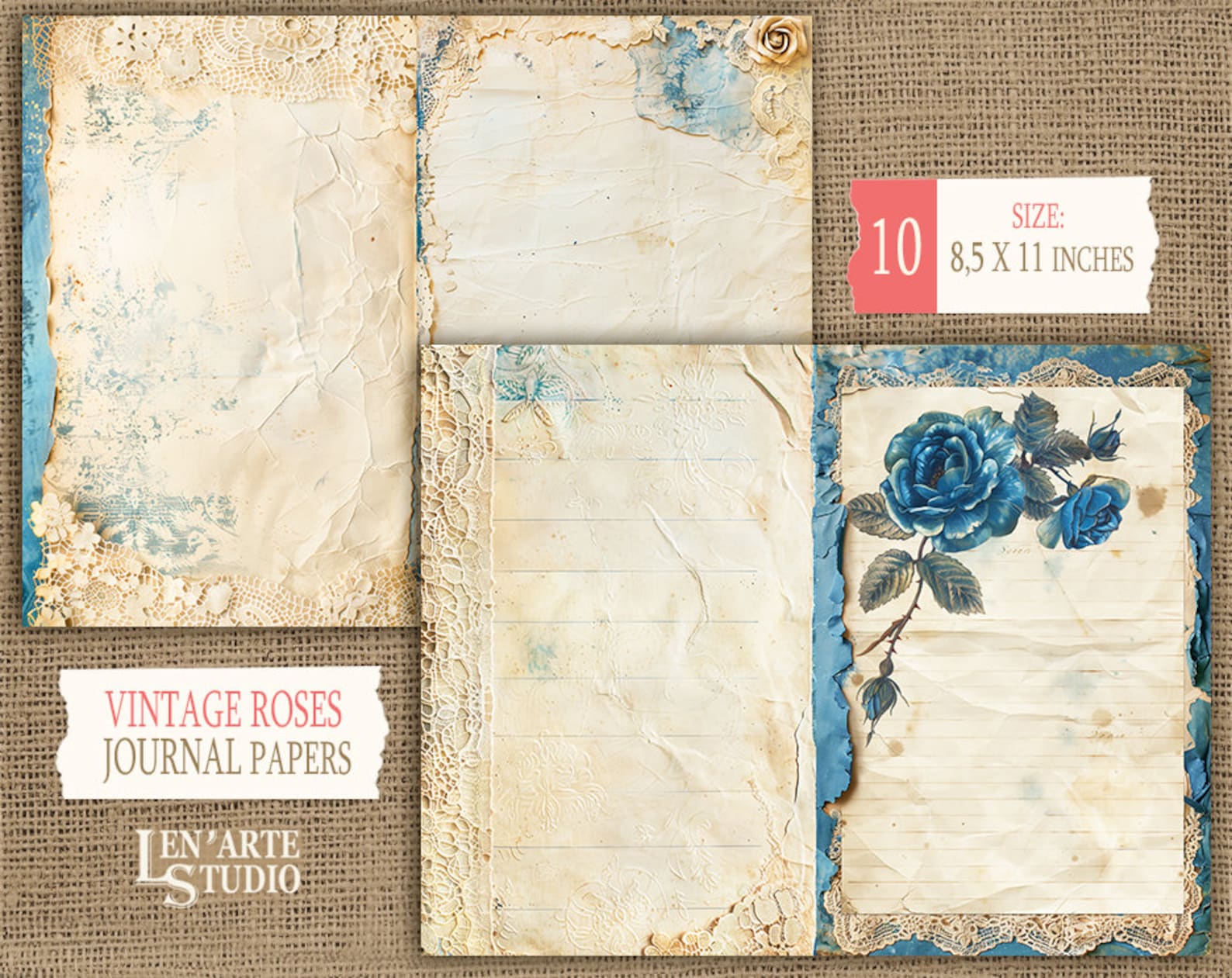 Blank Junk Journal Pages, Floral Junk Journal Kit, Basic Papers, Blue ...