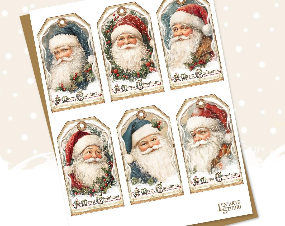 Vintage Santa Claus Tags, Christmas Printable Tags, Christmas Vintage ...