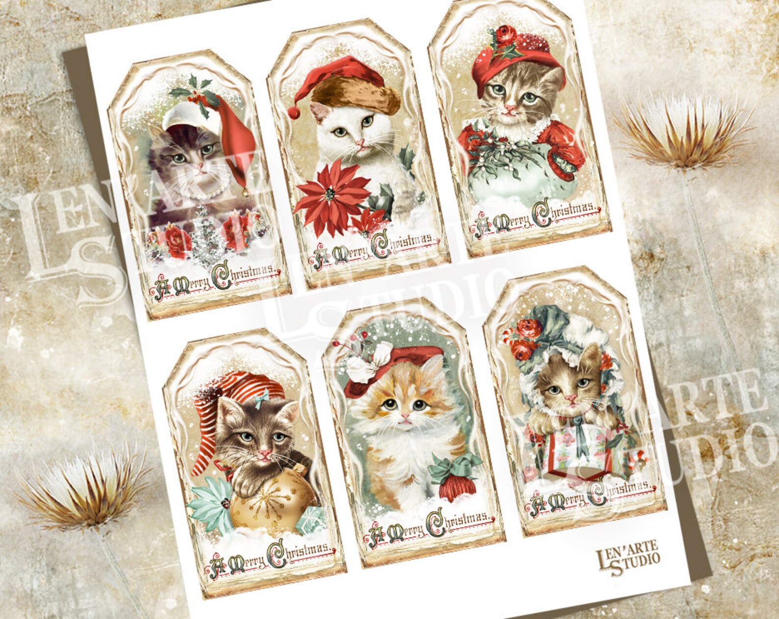 Christmas Journal Tags, Cats Vintage Ephemera, Christmas Gift Tag, Cat ...