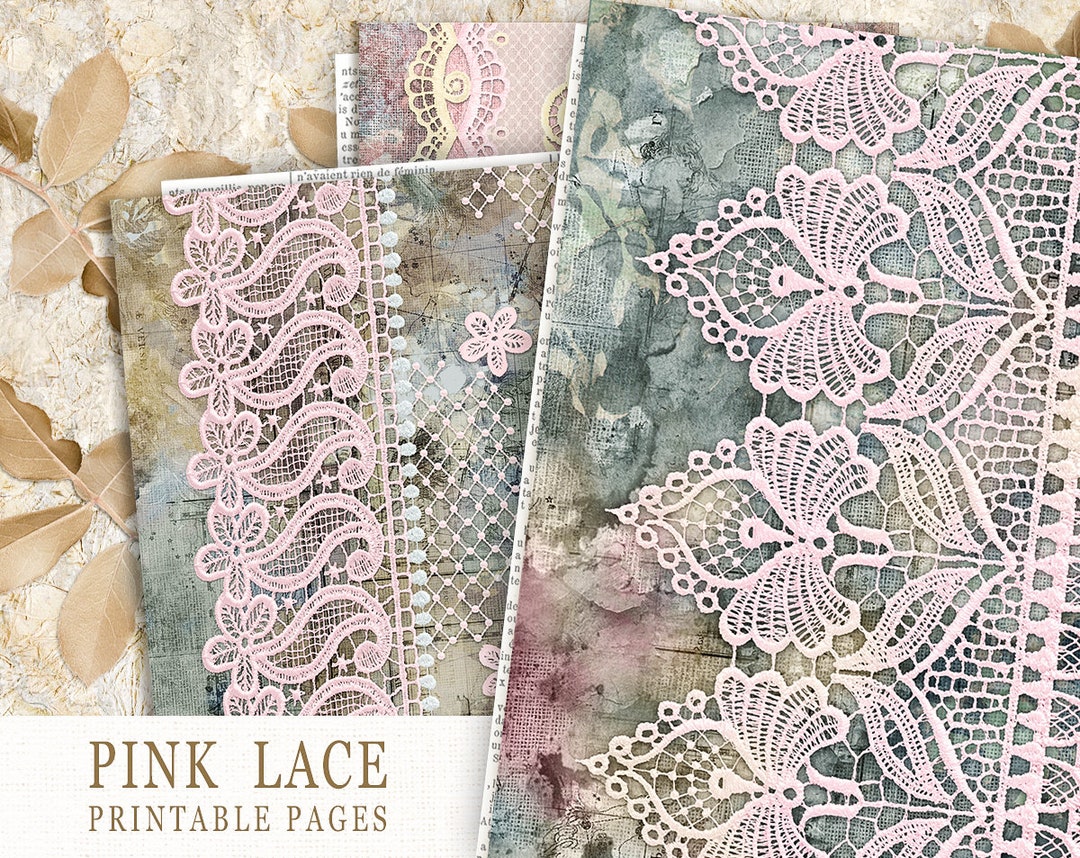 Digital Lace Junk Journal Paper, Pink Lace Collage Sheets, Printable ...