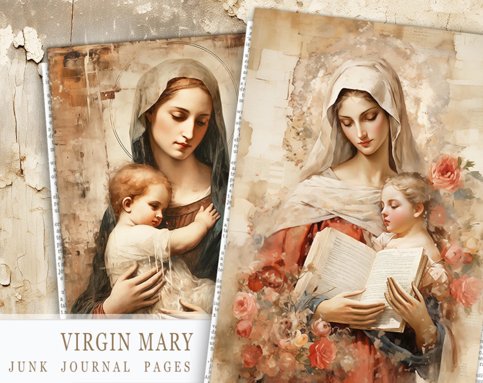 Religious Junk Journal Printable Paper, Virgin Mary Printables ...