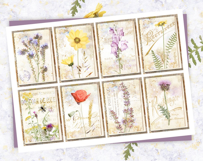 Wild Flowers Botanical Card Set, Floral Journal Cards ATC, Printable ...