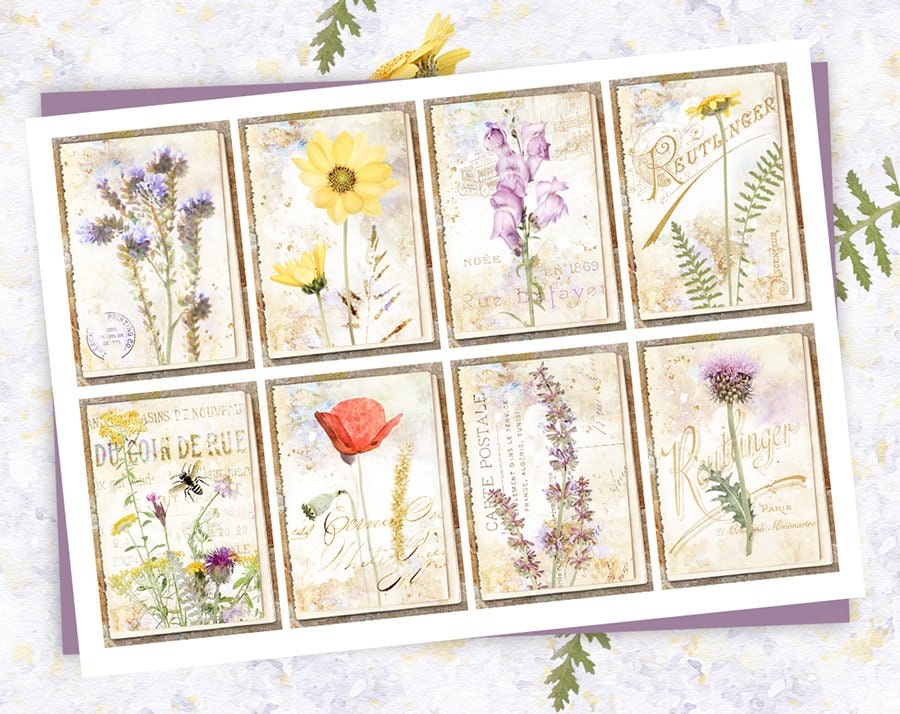 Wild Flowers Botanical Card Set Floral Journal Cards ATC - Etsy