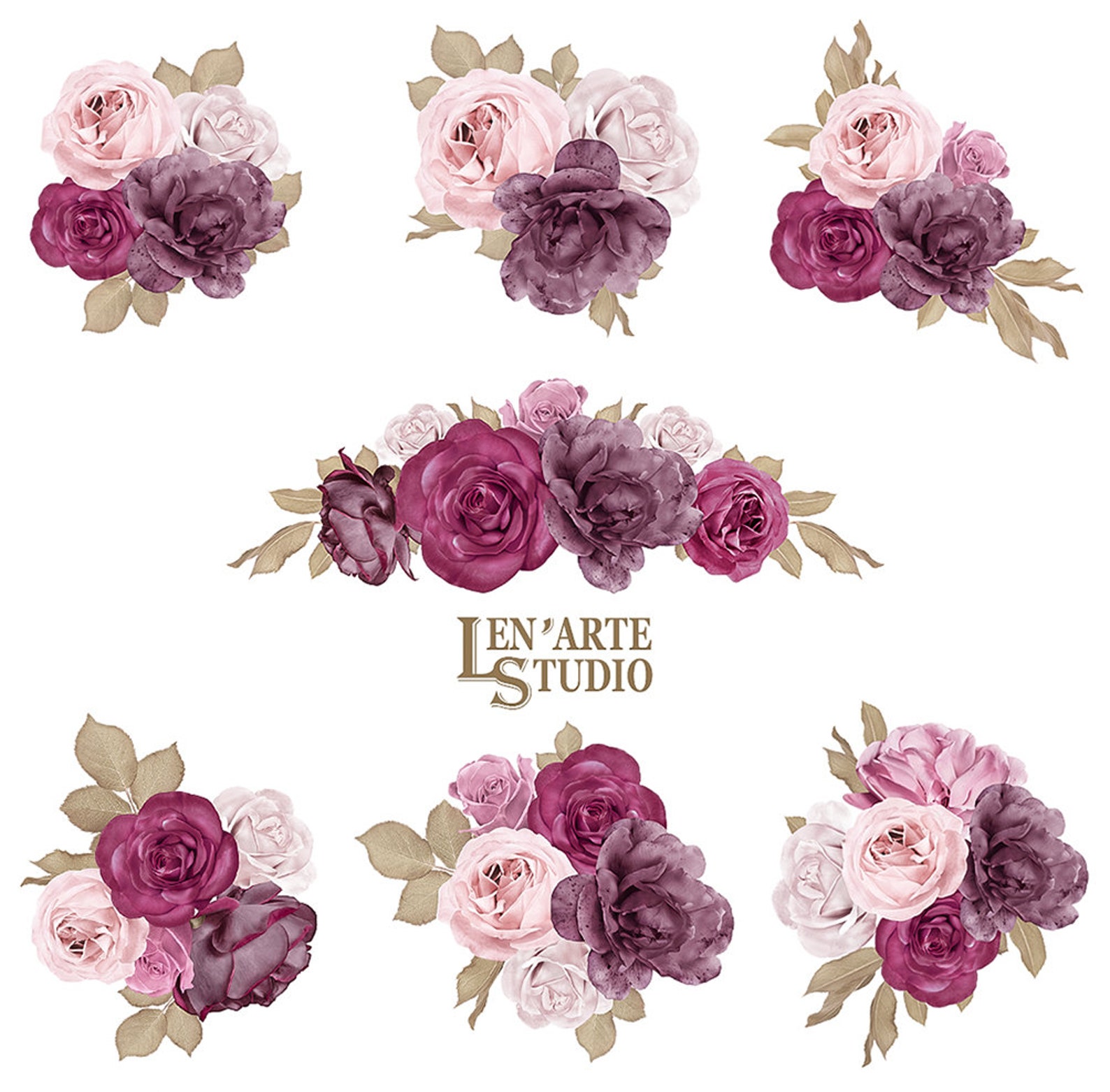 Digital Roses Clip Art Tyrian Purple Roses Bouquet Clipart - Etsy