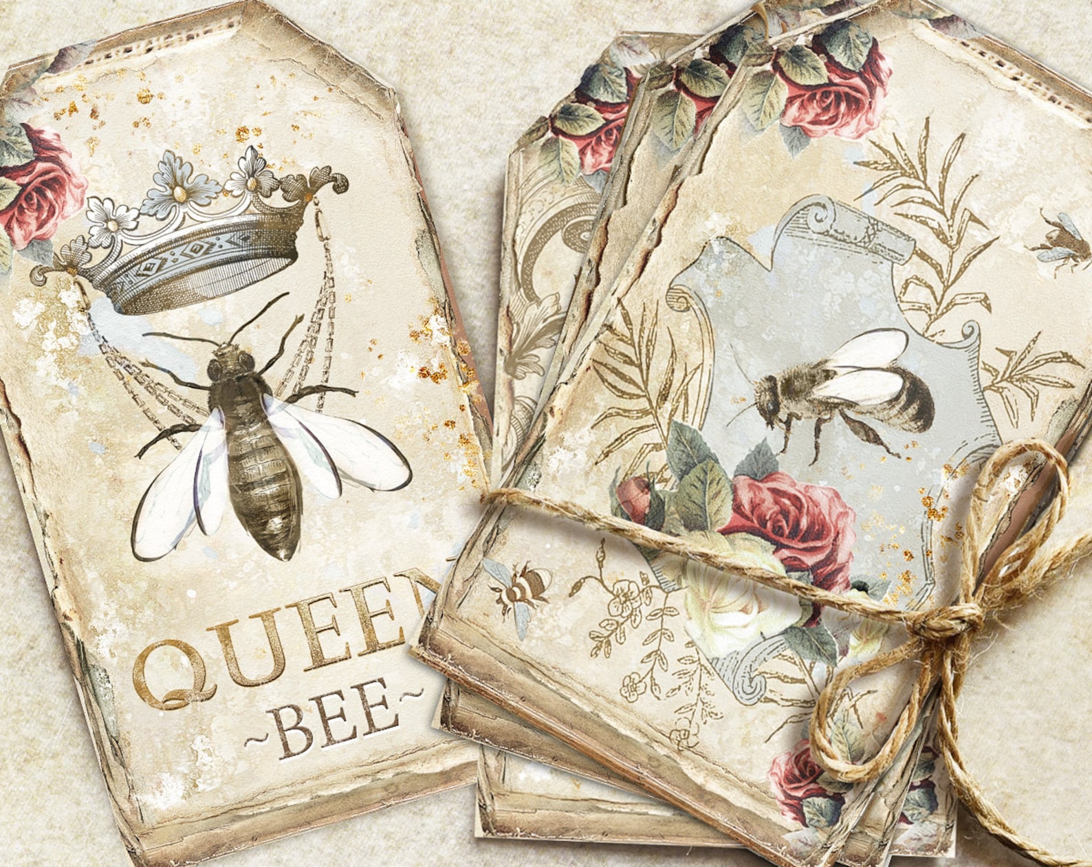 Vintage Honey Bees Tags, Bee Journaling Tags, Journal Inserts ...