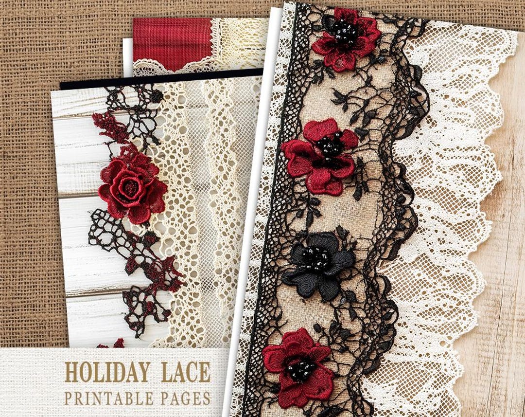 Holiday Lace Journal Papers, Printable Christmas Lace Shabby Chic Pages ...