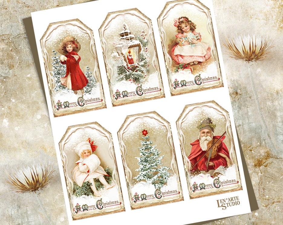 Christmas Tags, Christmas Vintage Ephemera, Gift Tag, Santa Ephemera ...