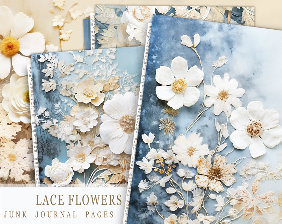 Floral Lace Junk Journal Printable Pages, Digital Lace Collage Sheets ...