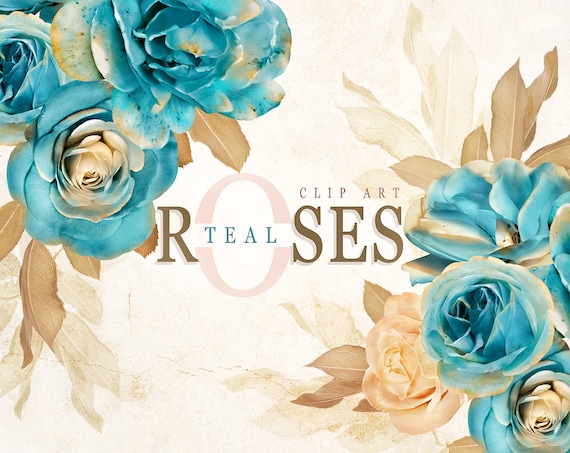 Teal Roses Clip Art Teal Roses Bouquet Clipart Real Flower - Etsy