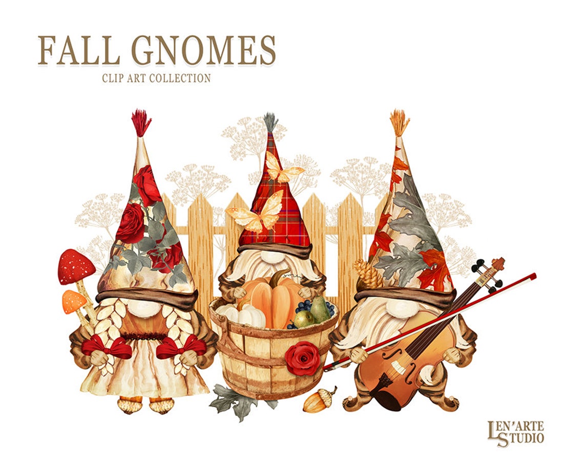 Fall Gnome Clipart, Autumn Gnomes PNG, Gnomes Hand Draw, Pumpkin, Fall ...