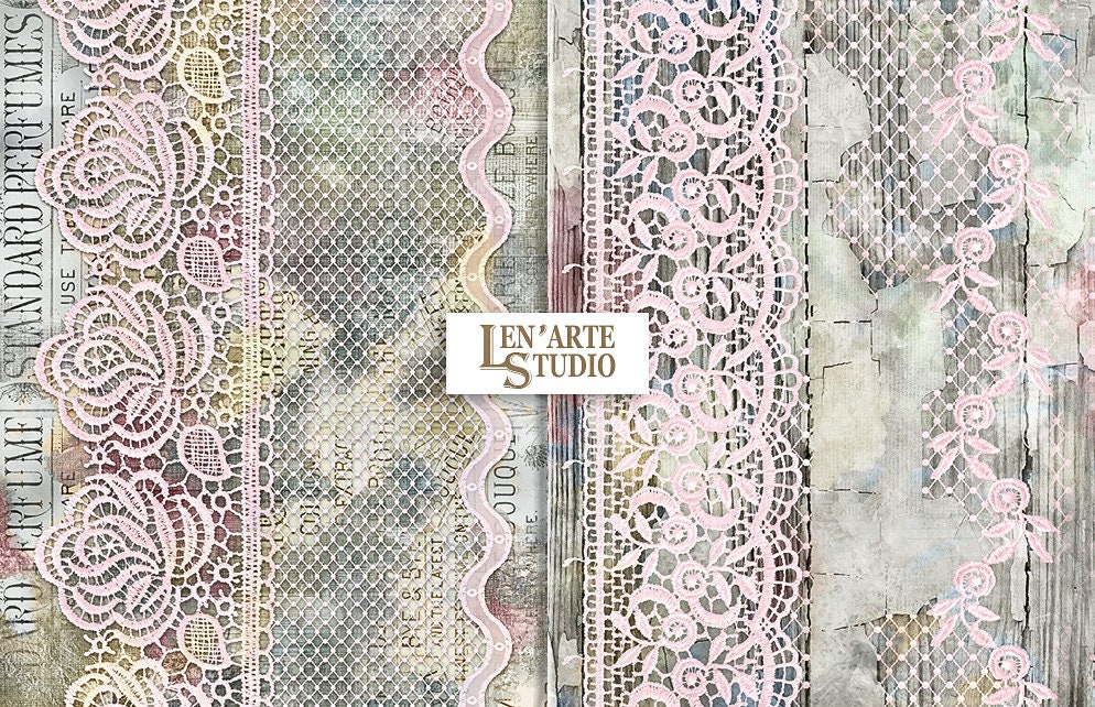 Digital Lace Junk Journal Paper, Pink Lace Collage Sheets, Printable ...