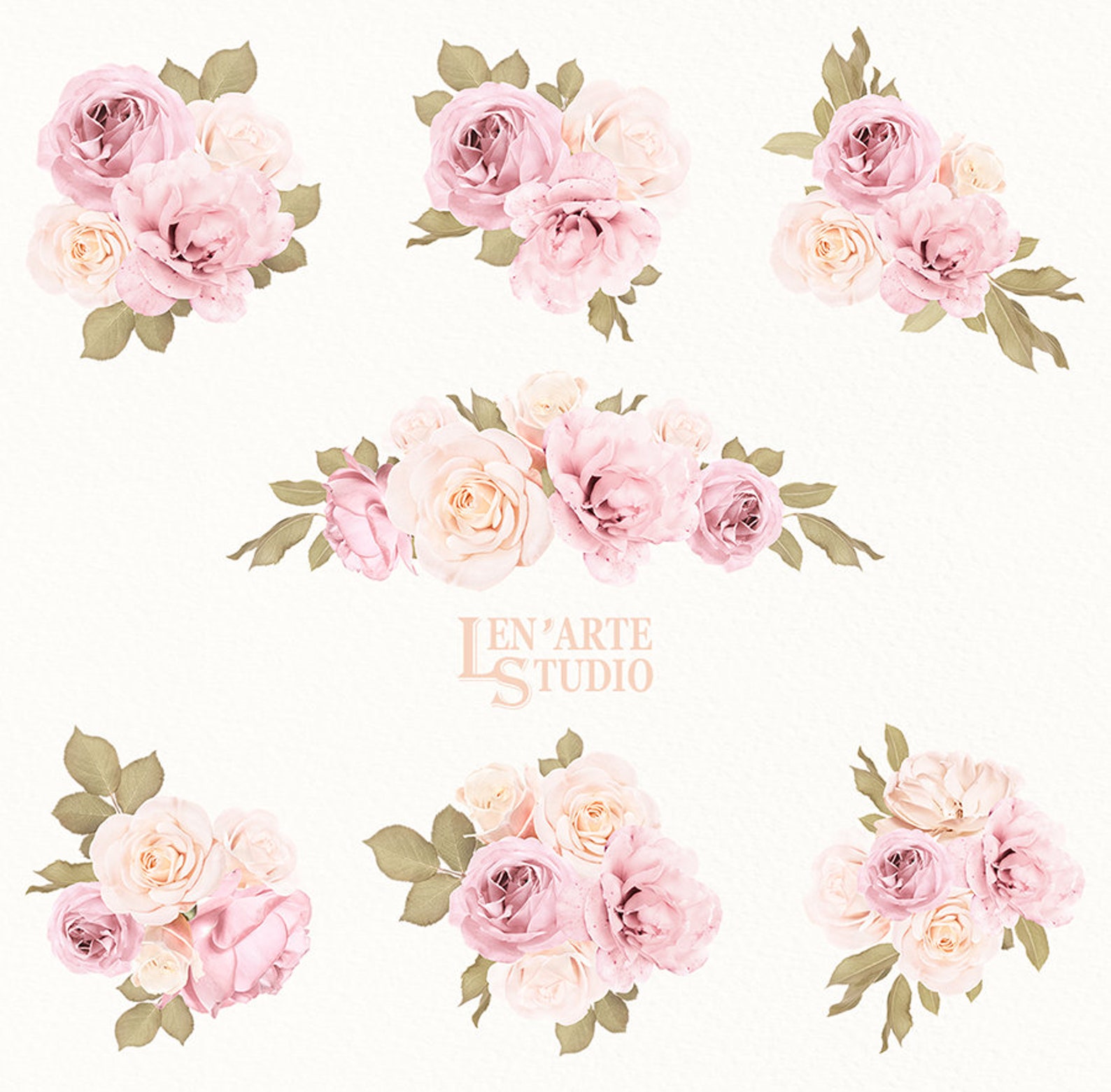 Pastel Roses Clip Art Pink Roses Bouquet Clipart Real Flower - Etsy