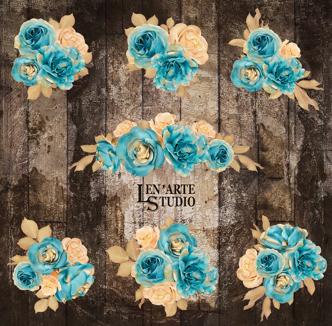 Teal Roses Clip Art Teal Roses Bouquet Clipart Real Flower | Etsy