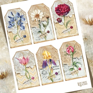 Vintage Botanical Tags, Flowers Journaling Tags, Journal Inserts ...