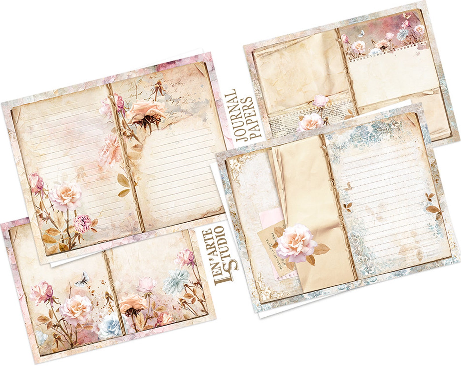 Blank Lined Journal Pages, Junk Journal Basic Papers, Printable Shabby ...