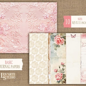 Basic Junk Journal Pages, Floral Junk Journal Kit, Blank Pink Papers ...