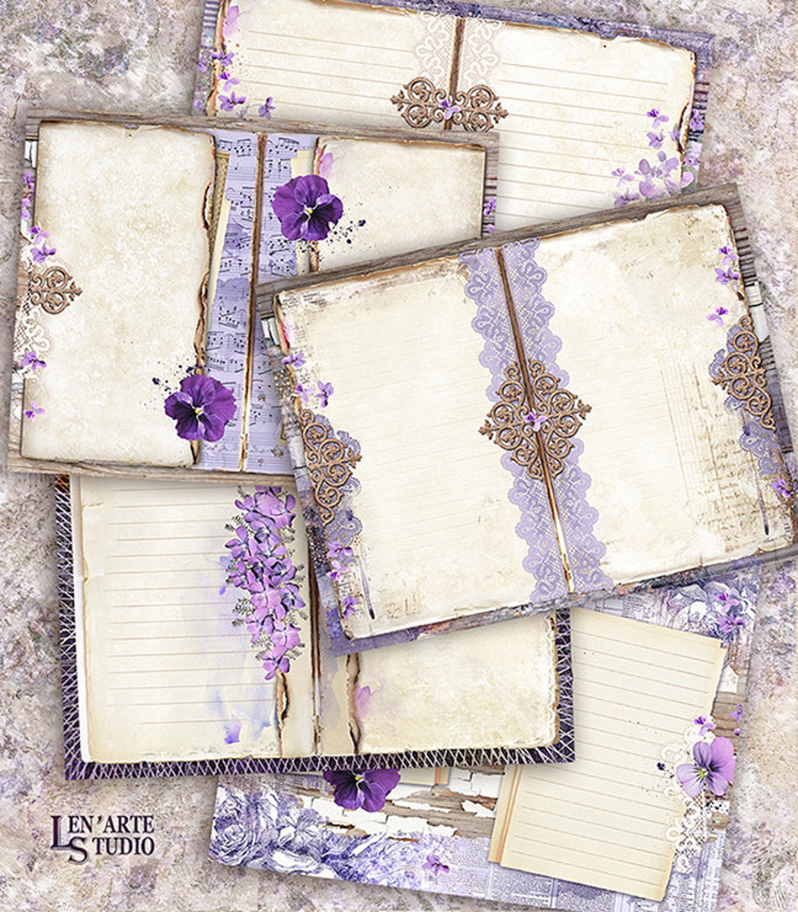 Blank Lined Journal Pages, Basic Junk Journal Kit, Digital Violet ...